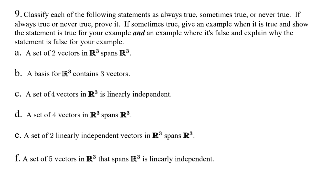 Solved 9. Classify each of the following statements as | Chegg.com