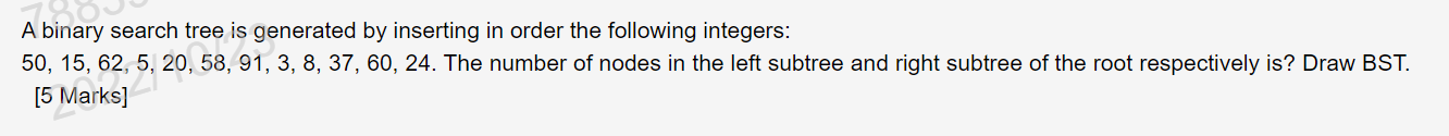 Solved A binary search tree is generated by inserting in | Chegg.com