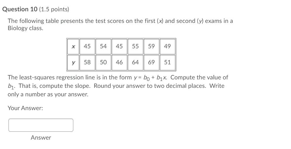 Solved Question 10 (1.5 points) The following table presents | Chegg.com