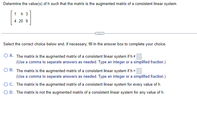 Solved Determine the value(s) ﻿of h ﻿such that the matrix is | Chegg.com