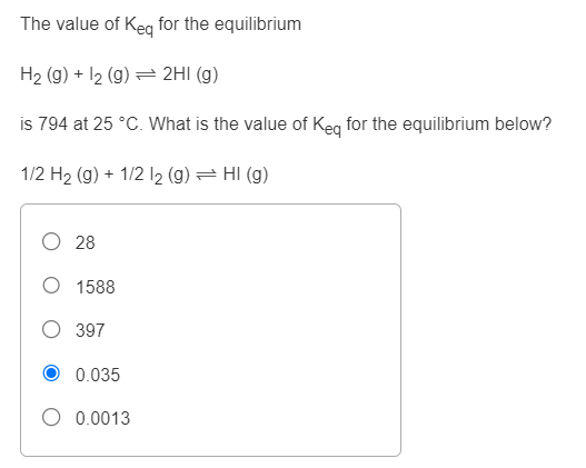 Solved The value of Keq ﻿for the | Chegg.com
