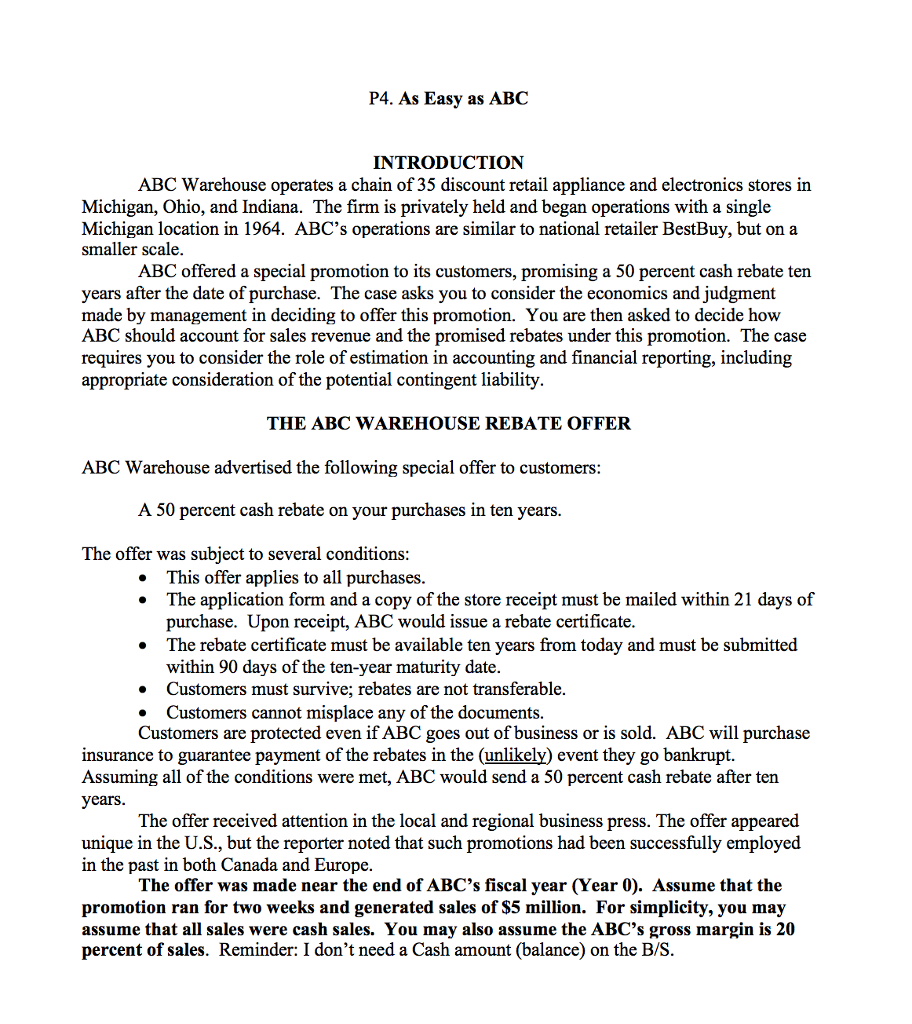 P4. As Easy as ABC INTRODUCTION ABC Warehouse | Chegg.com