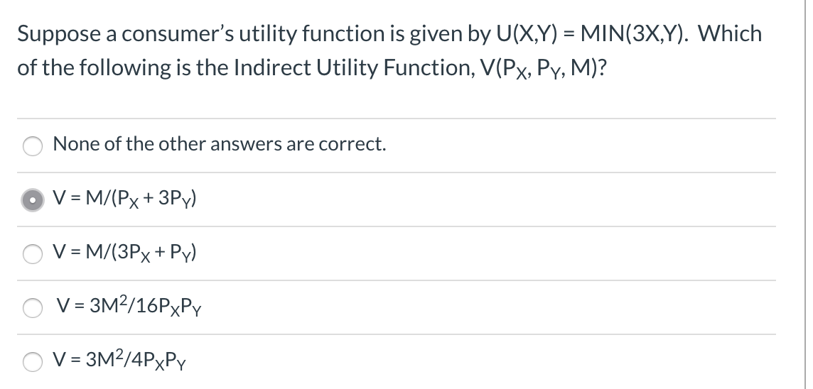 Solved Suppose a consumer's utility function is given by | Chegg.com