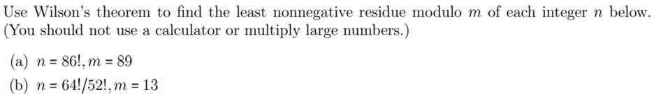 Solved Use Wilson's theorem to find the least nonnegative | Chegg.com