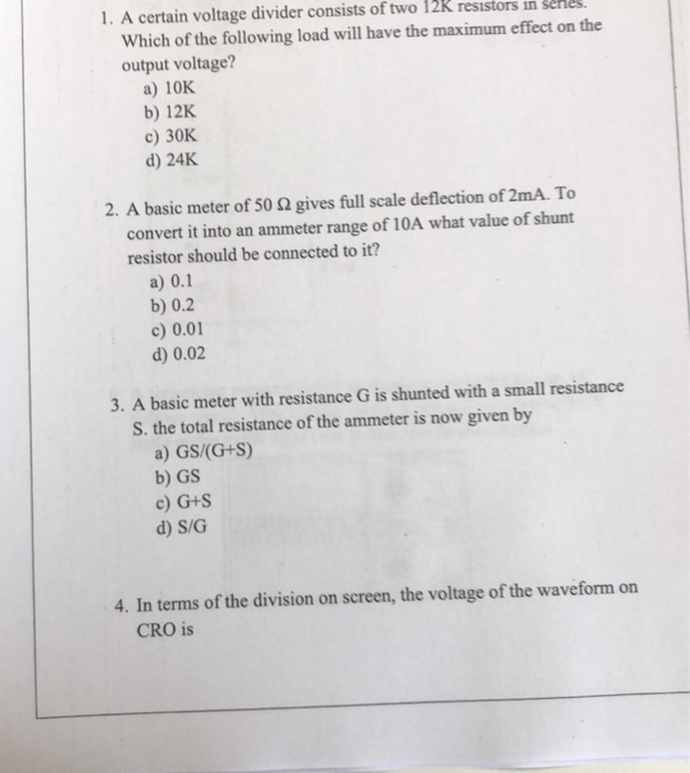 Solved 1. A certain voltage divider consists of two 12K | Chegg.com