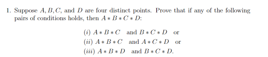 Solved 1. Suppose A,B,C, and D are four distinct points. | Chegg.com