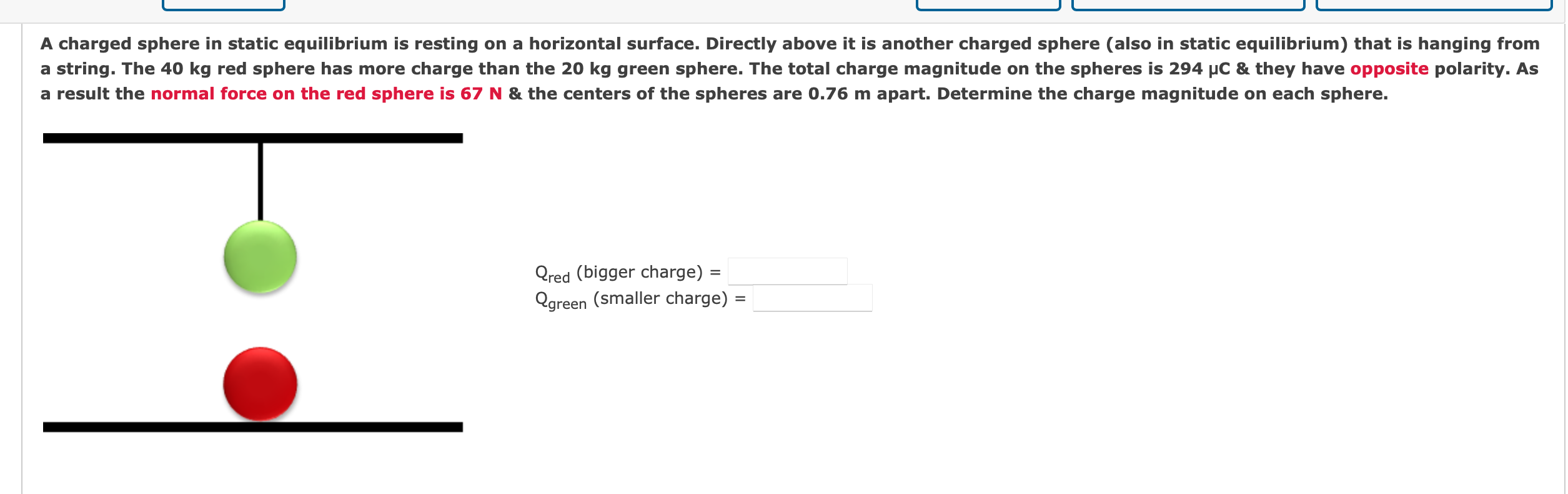 Solved A charged sphere in static equilibrium is resting on | Chegg.com