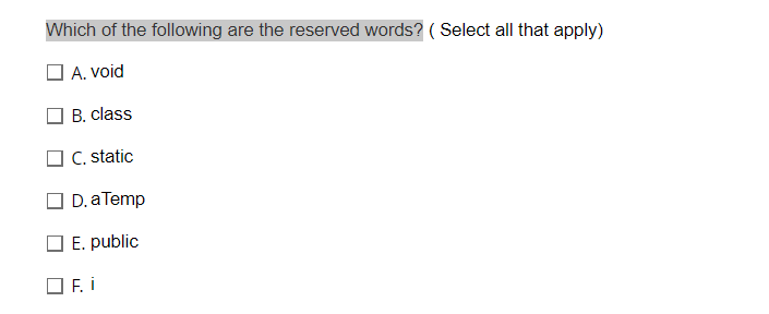 Solved Which of the following are the reserved words? ( | Chegg.com