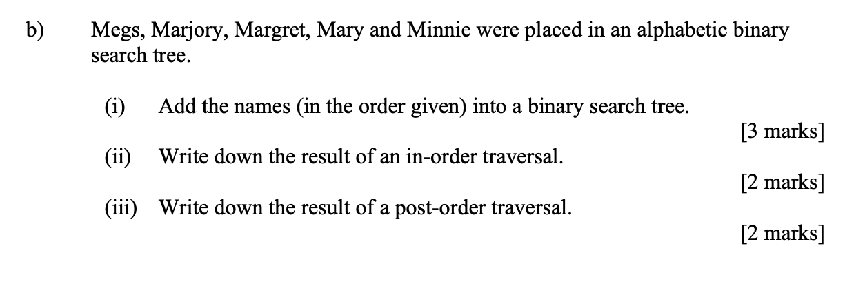 Solved b) Megs, Marjory, Margret, Mary and Minnie were | Chegg.com