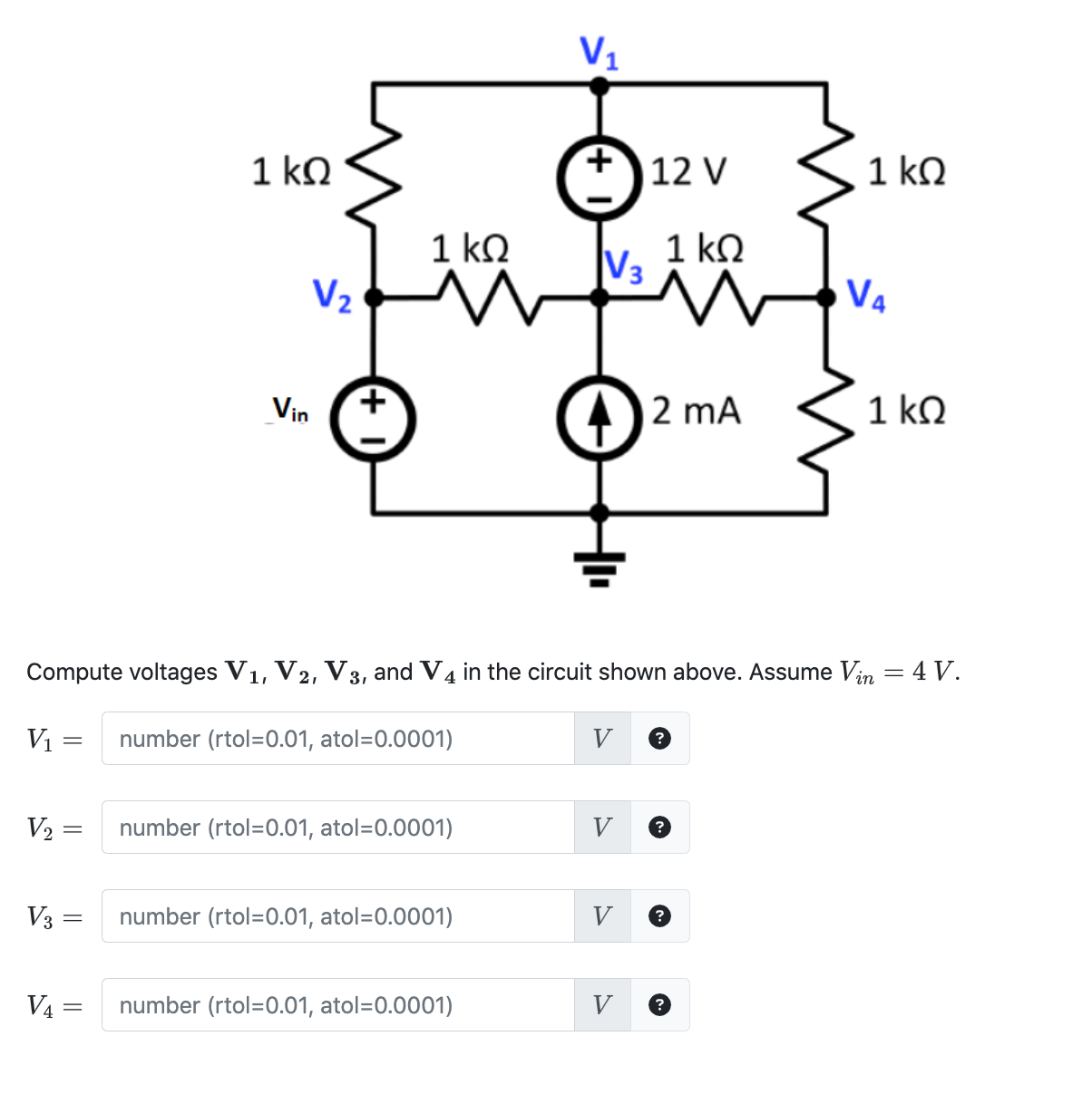 Solved Compute voltages V1,V2,V3, and V4 in the circuit | Chegg.com