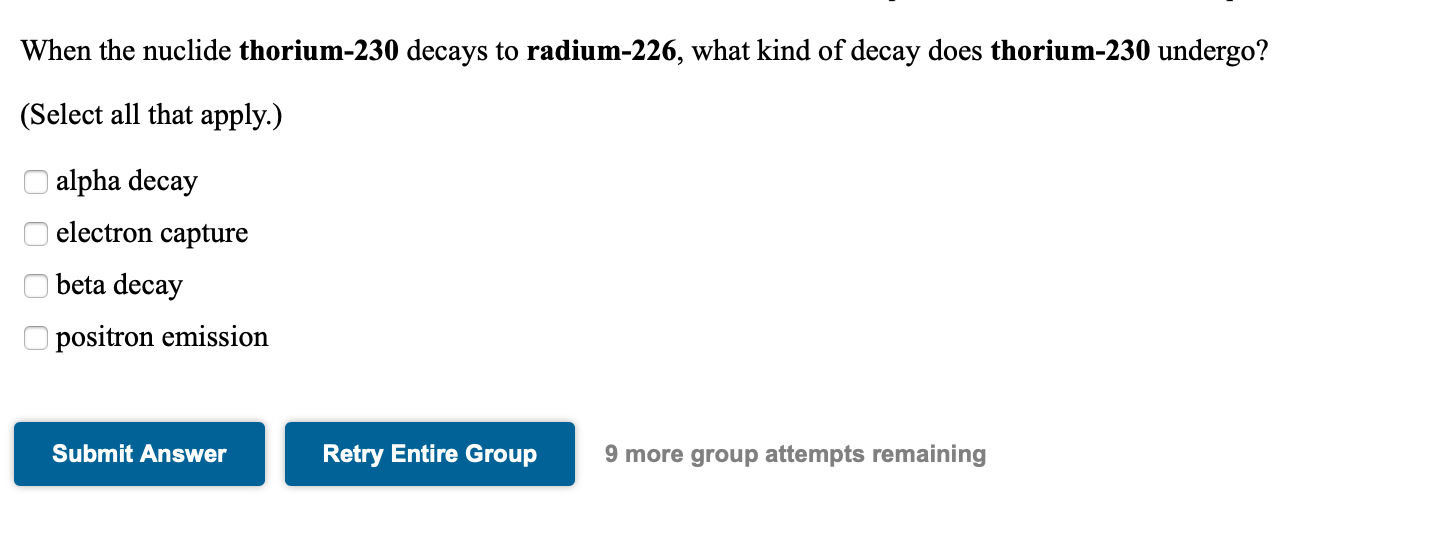 Solved When the nuclide thorium-230 decays to radium-226, | Chegg.com