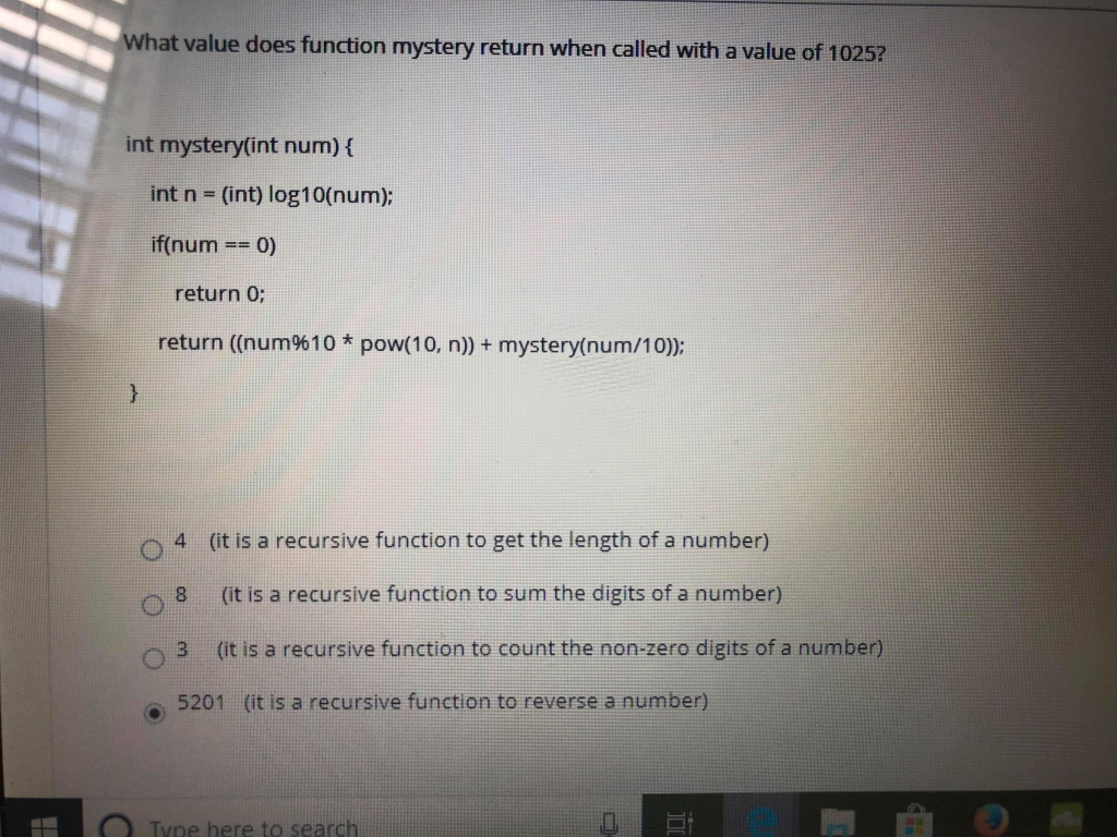 Solved One What Value Does Function Mystery Return When 0095