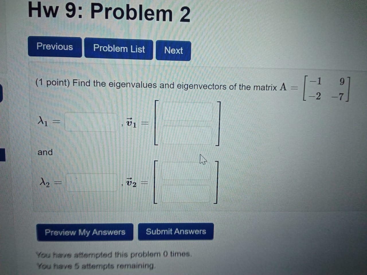Solved Hw 9: Problem 2 Previous Problem List Next (1 point) | Chegg.com