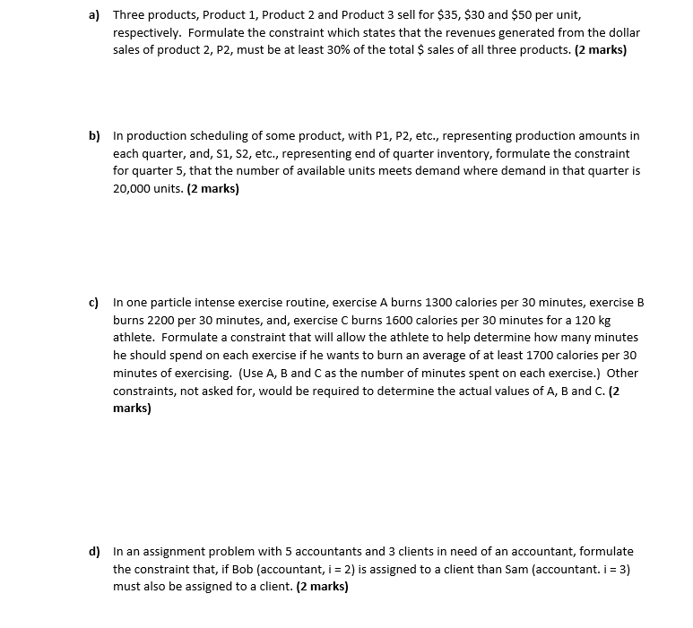 Solved a) Three products, Product 1, Product 2 and Product 3 | Chegg.com