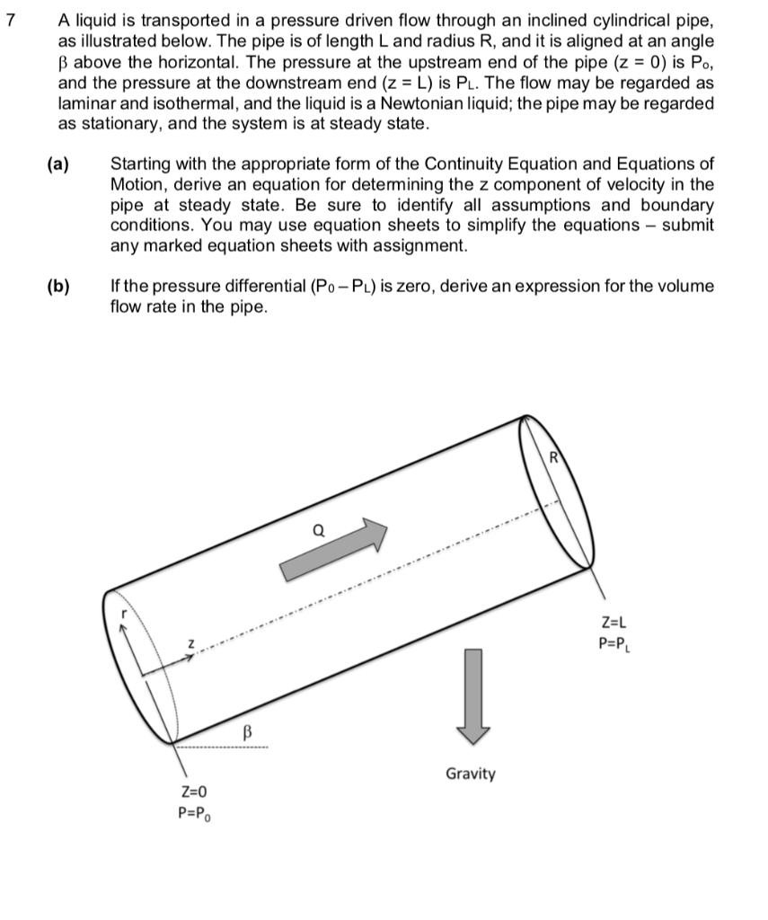 Solved 7 A liquid is transported in a pressure driven flow | Chegg.com
