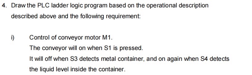 Solved helpDraw the PLC ladder logic program based on the | Chegg.com