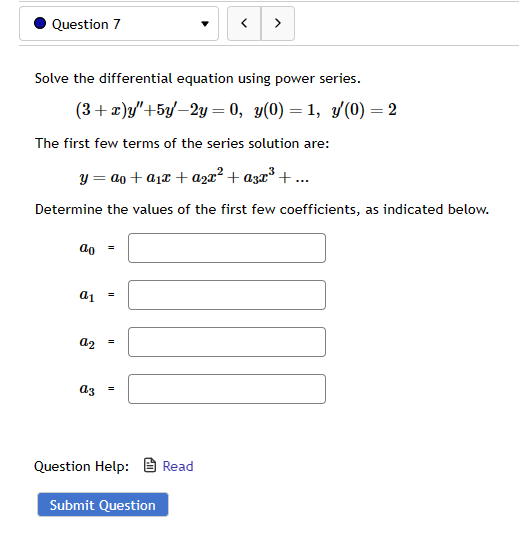 Solved Question 7Solve the differential equation using power | Chegg.com