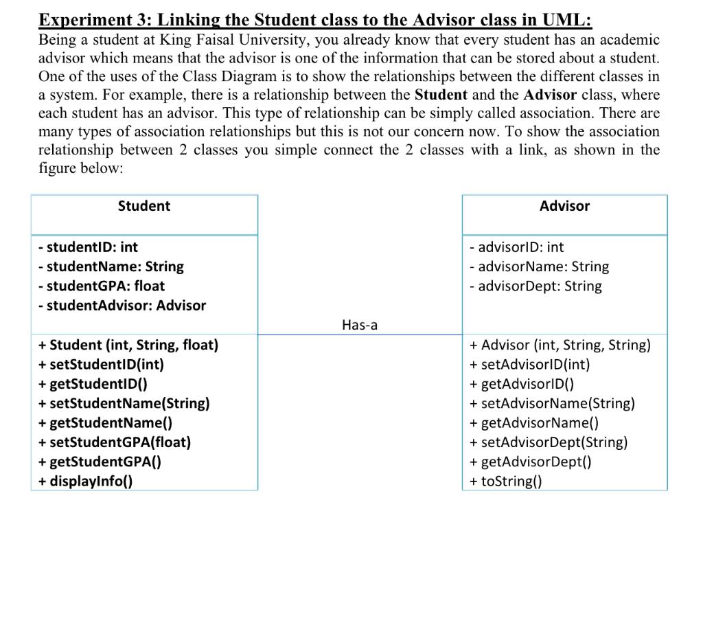 Solved Experiment 3: Linking the Student class to the | Chegg.com