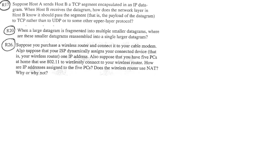 R17 Suppose Host A sends Host B a TCP segment | Chegg.com
