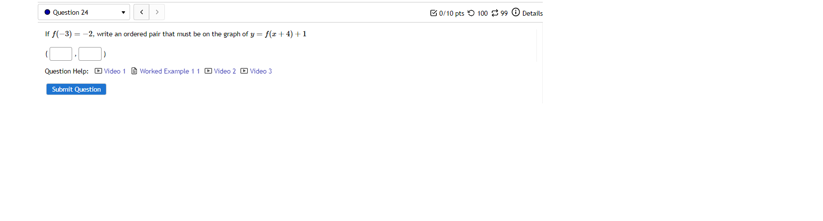 Solved If f(−3)=−2, write an ordered pair that must be on | Chegg.com