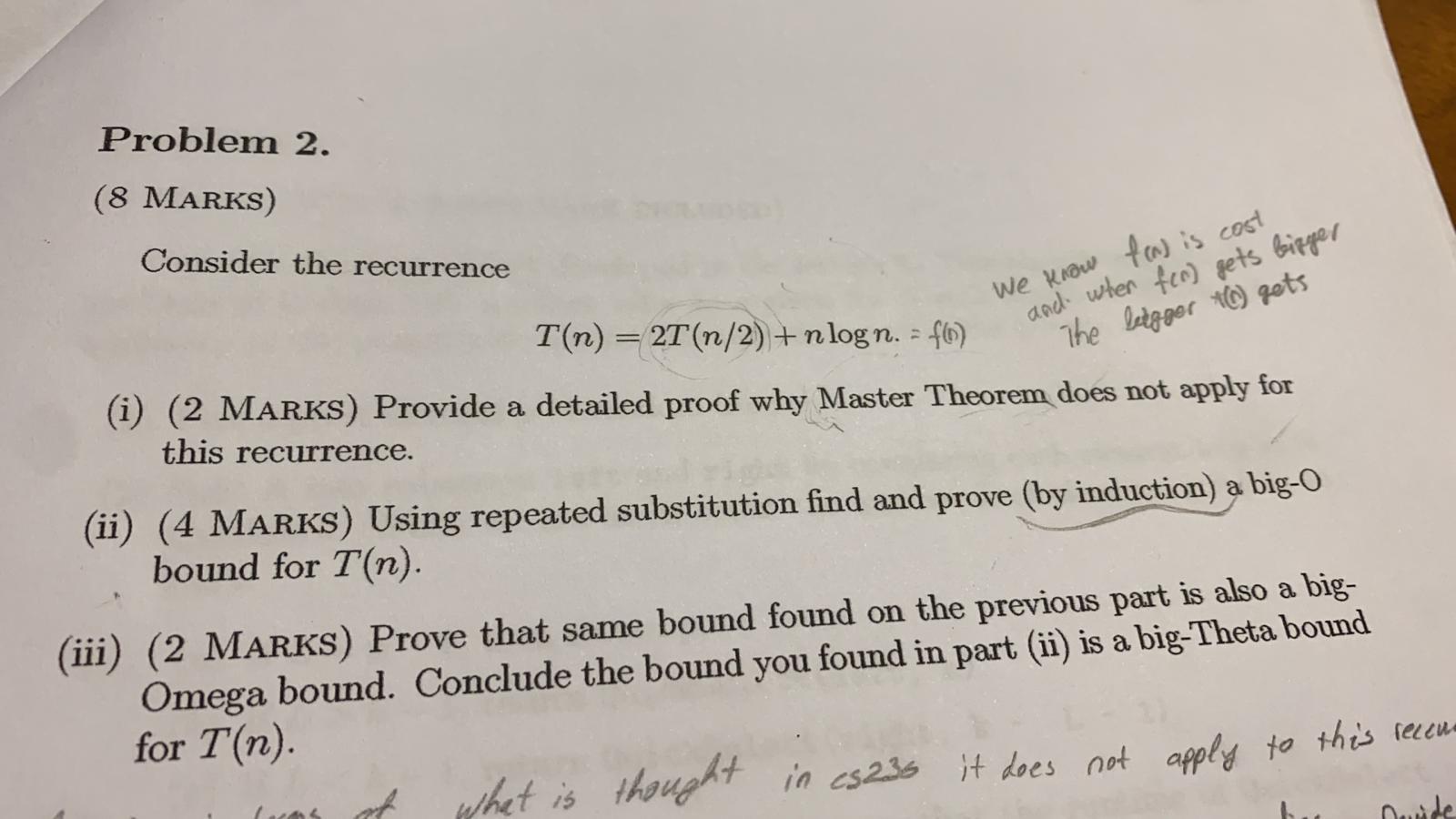 Solved Problem 2. (8 MARKS) Consider the recurrence We know | Chegg.com