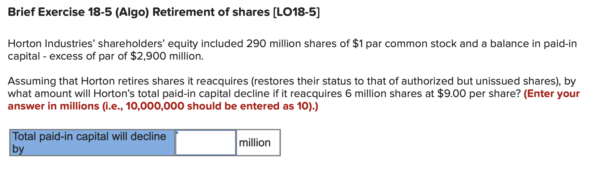 Solved Brief Exercise 18-5 (Algo) Retirement of shares | Chegg.com