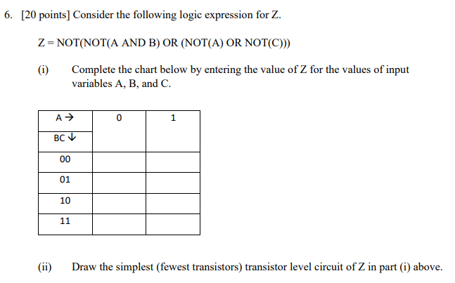 Solved 6. [20 points] Consider the following logic | Chegg.com