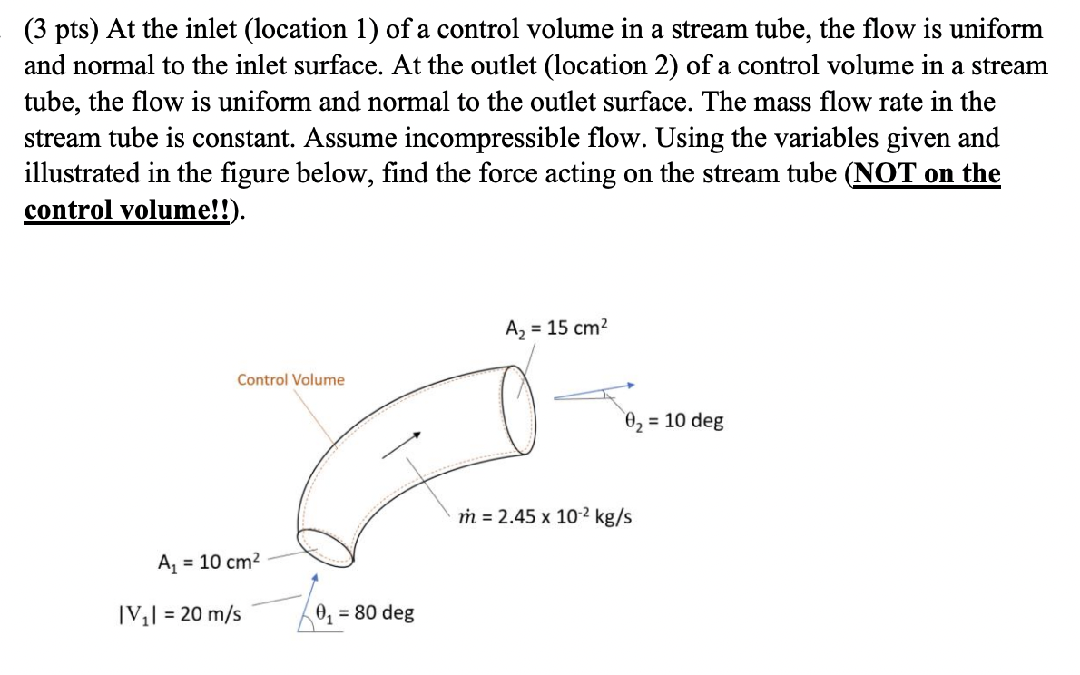 Solved (3 pts) At the inlet (location 1) of a control volume | Chegg.com