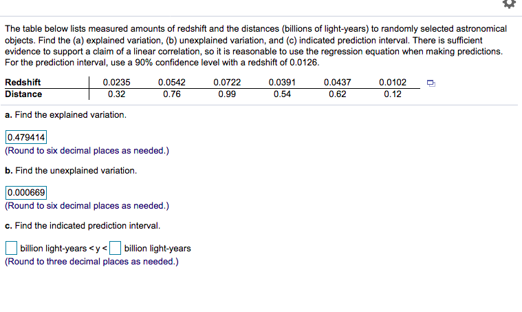 Solved The table below lists measured amounts of redshift | Chegg.com