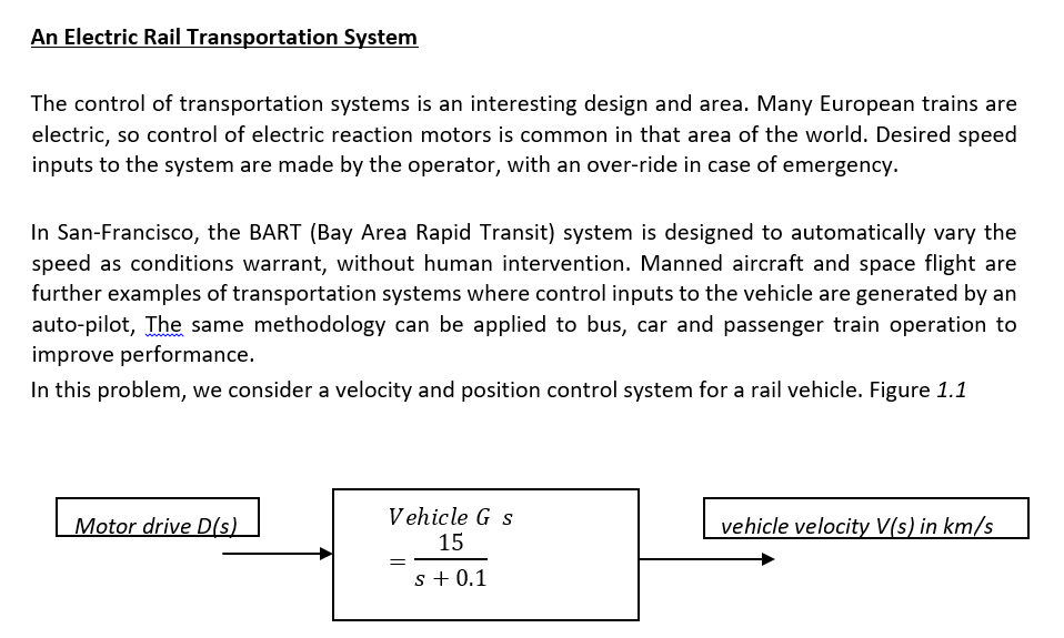Solved An Electric Rail Transportation System The control | Chegg.com