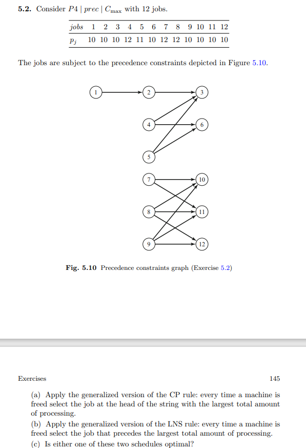 Solved 5.2. Consider P4 prec Cmax with 12 jobs. jobs 1 2 3 4 | Chegg.com