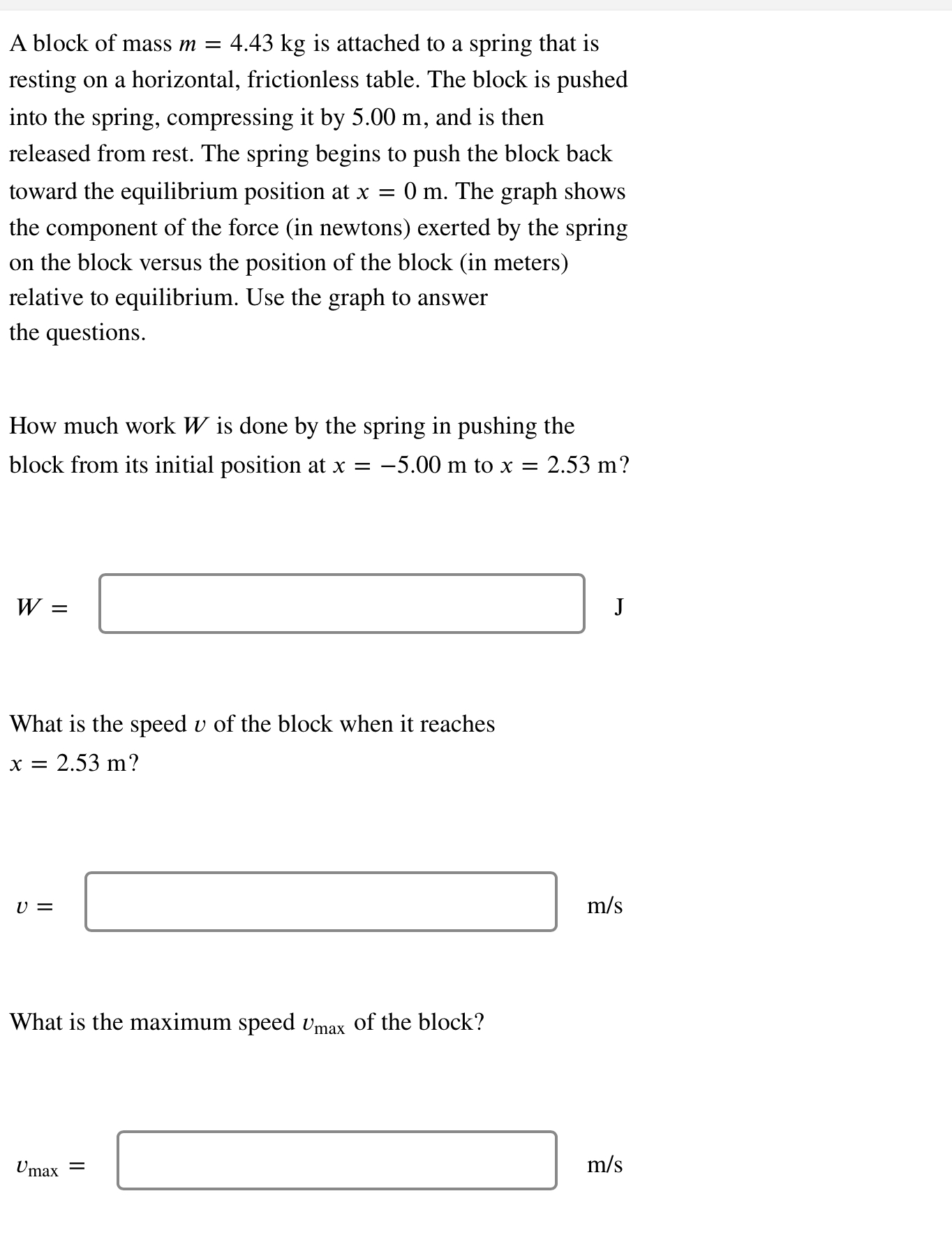 A block of mass m=4.43 kg is attached to a spring | Chegg.com