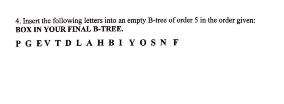 Solved 4. Insert the following letters into an empty B-tree | Chegg.com