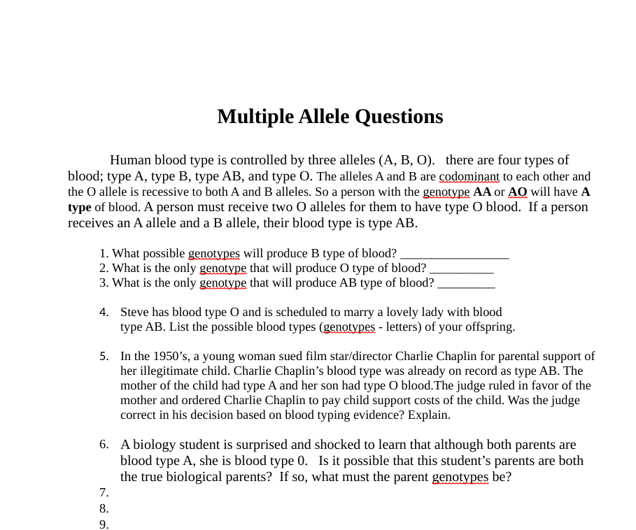 Solved Human blood type is controlled by three alleles (A, | Chegg.com