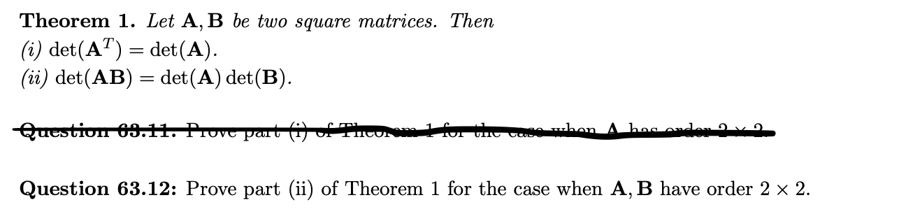 Solved Theorem 1. Let A, B be two square matrices. Then (i) | Chegg.com