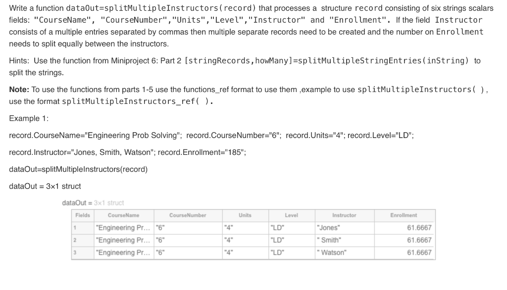 Solved Write a function dataout=splitMultiple Instructors | Chegg.com