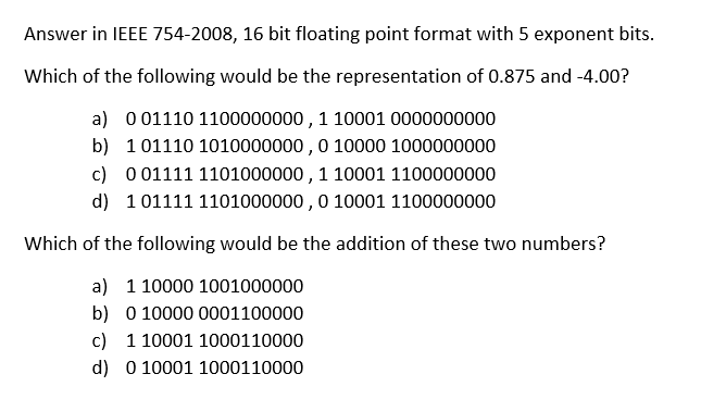Solved Answer in IEEE 754-2008, 16 bit floating point format | Chegg.com