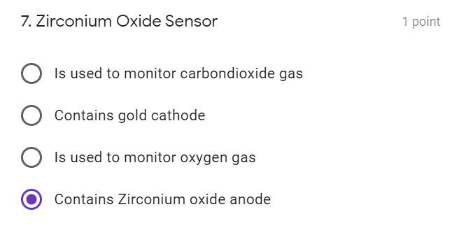 Solved 7. Zirconium Oxide Sensor 1 point O is used to | Chegg.com