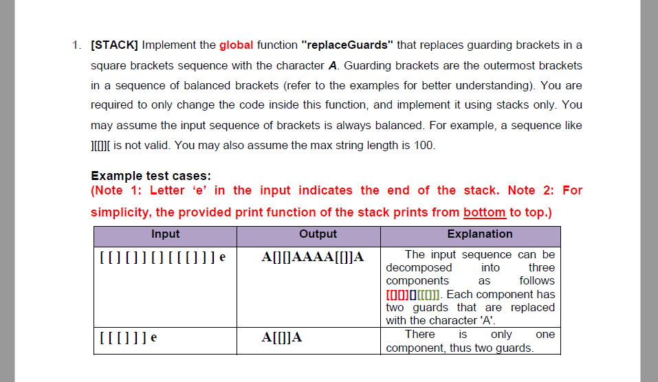 Solved 1. [STACK] Implement the global function | Chegg.com