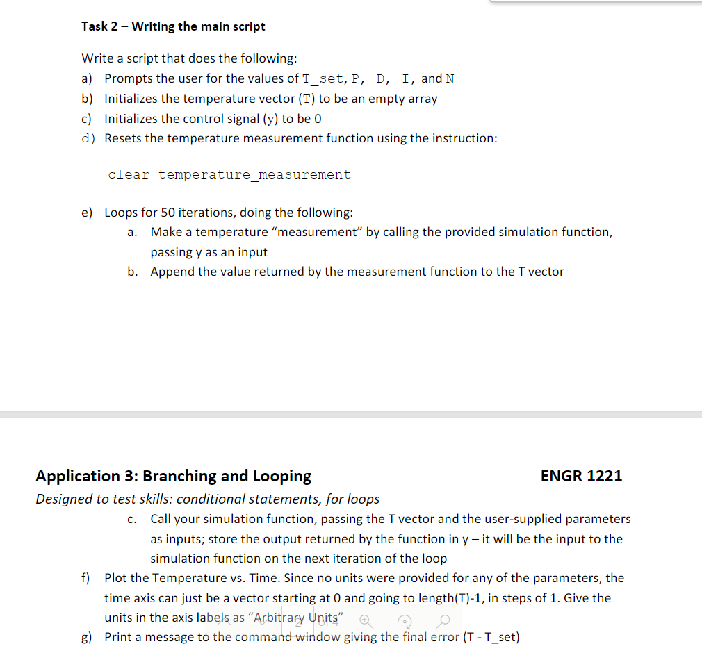 Task 2 - Writing the main script Write a script that | Chegg.com