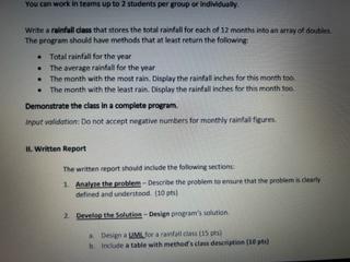 Solved Write a reinfall ciass that stores the total rainfall | Chegg.com