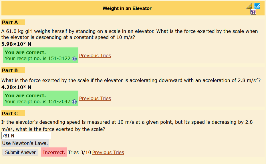 Solved Weight in an Elevator Part A A 61.0 kg girl weighs | Chegg.com