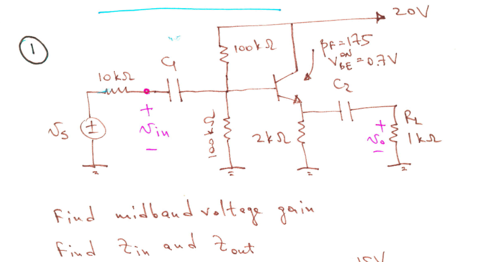 Solved Find midband voltege gain Find zin and zout | Chegg.com Solved Find midband voltege gain Find zin and zout | Chegg.com