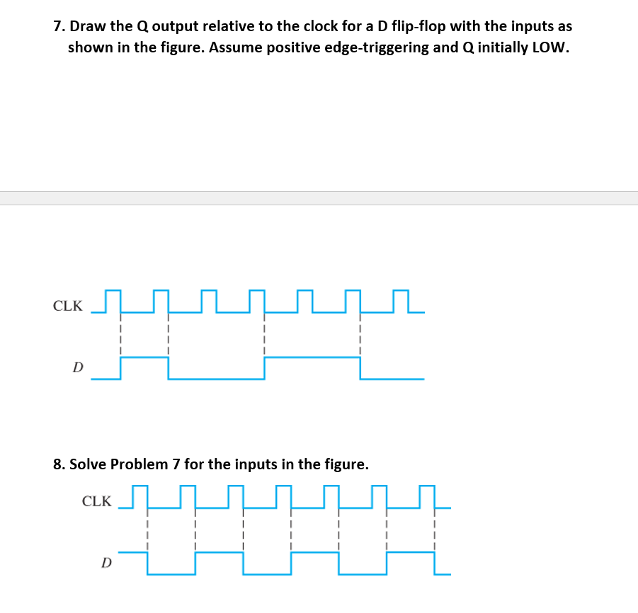 Solved 7. Draw the Q output relative to the clock for a D | Chegg.com