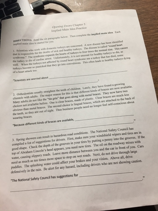 Implied Main Idea Worksheet Implied Main Idea Exercises With Answers 