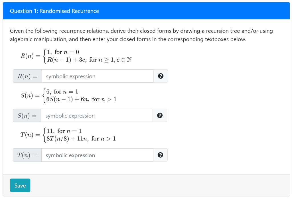 Solved Given the following recurrence relations, derive | Chegg.com
