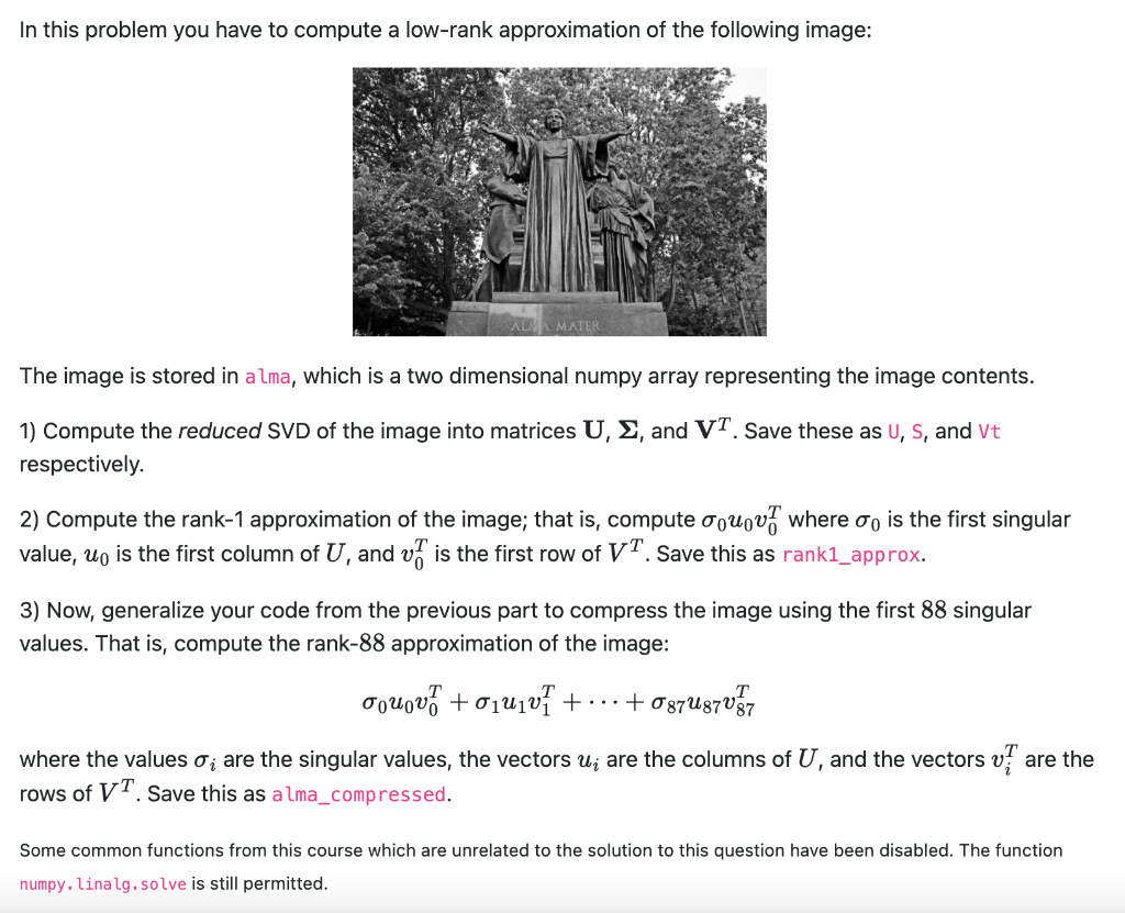 In this problem you have to compute a low-rank | Chegg.com