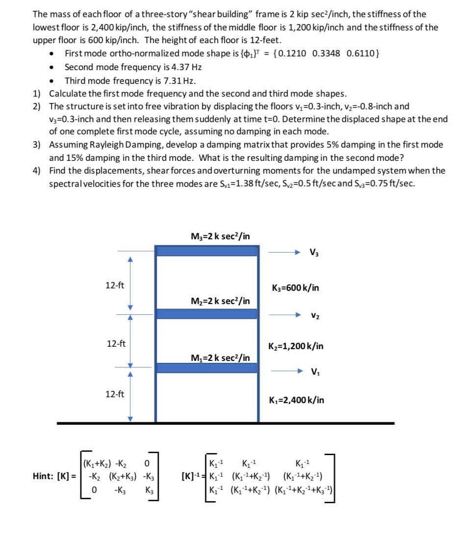 The mass of each floor of a three-story "shear | Chegg.com