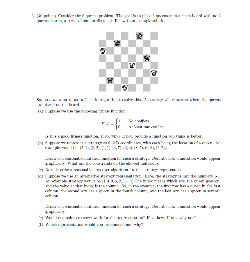 3. (40 points) Consider the 8-queens problem. The | Chegg.com