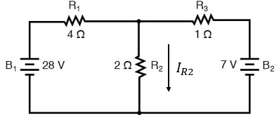 Solved R1 R3 4Ω 102 B =28 V 202 R2 IR2 7V B2 | Chegg.com